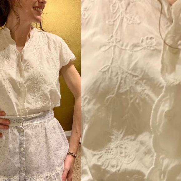 American Vintage | Tops | Vintage Embroidered White Blouse With Button ...